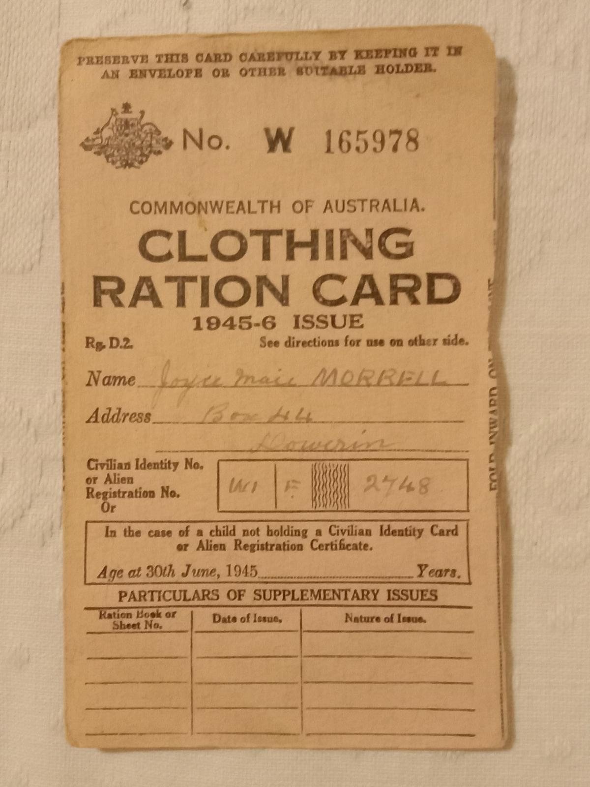 World War II clothing ration card. | Collections WA